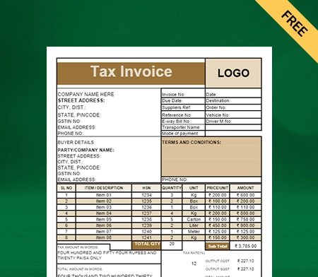 Tally Bill Format in Excel Free Download