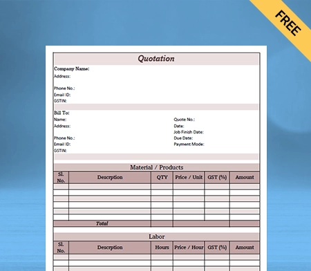 Fabrication Work Quotation Format Free Download