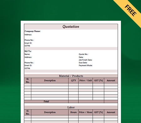 Fabrication Work Quotation Format Free Download