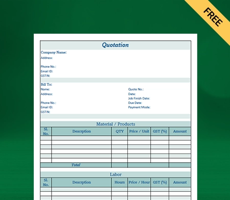 Fabrication Work Quotation Format Free Download
