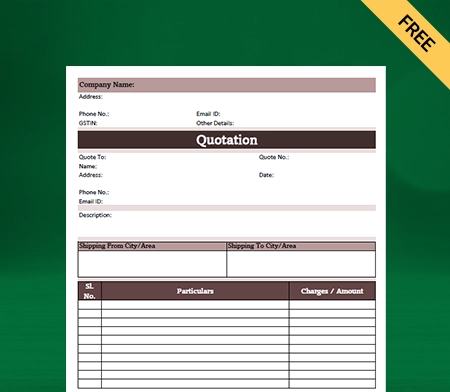 Packers and Movers Quotation Format Free Download