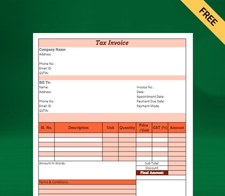 Home Repair Invoice Template Free Download