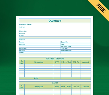 Fabrication Work Quotation Format Free Download