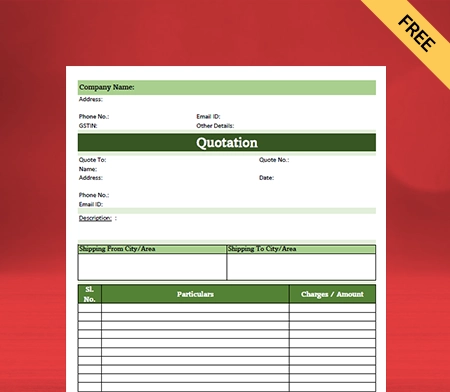 Packers and Movers Quotation Format Free Download