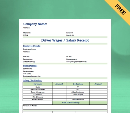 Driver Salary Receipt Format Free Download