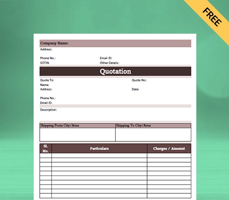 Packers and Movers Quotation Format Free Download