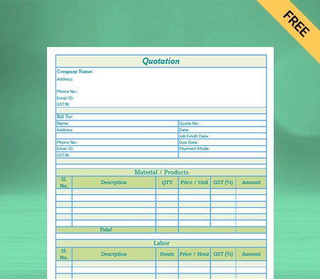 Fabrication Work Quotation Format Free Download