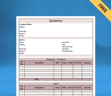 Fabrication Work Quotation Format Free Download