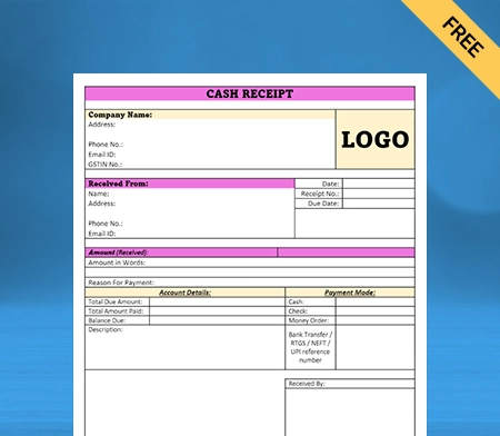 Cash Receipt Format in Word Free Download