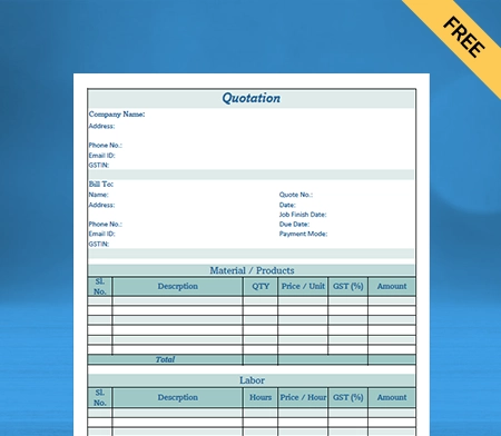 Fabrication Work Quotation Format Free Download