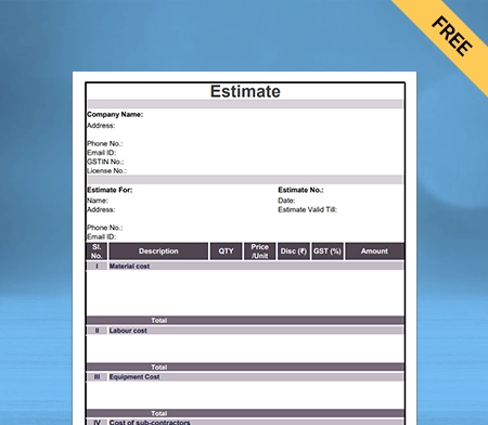 Building Estimate Format Free Download