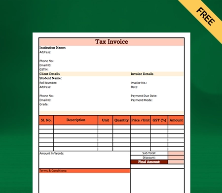 Education Invoice Template Free Download