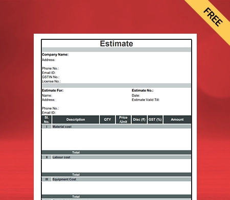 Building Estimate Format Free Download