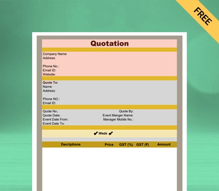 Wedding Quotation Format Free Download