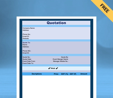 Wedding Quotation Format Free Download