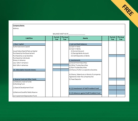 Cooperative Society Balance Sheet Format Free Download