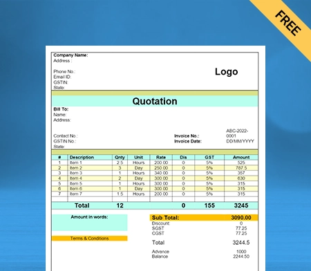 Scrap Quotation Format in Word Free Download