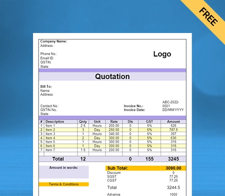 Scrap Quotation Format in Word Free Download