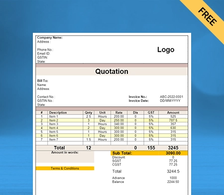 Scrap Quotation Format in Word Free Download