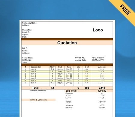 Scrap Quotation Format in Word Free Download