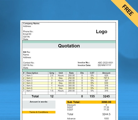 Scrap Quotation Format in Word Free Download