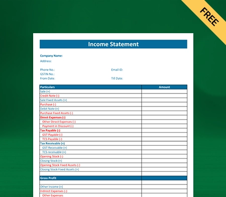 Multi Step Income Statement Excel Template