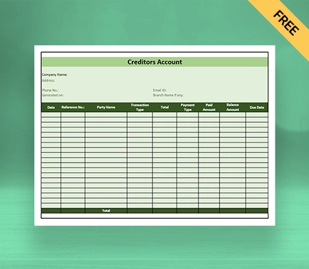 Total Creditors Account Format : Simplified creditor records