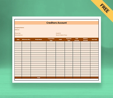 Total Creditors Account Format : Simplified creditor records