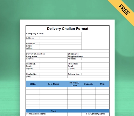 Delivery Challan Format Free Download