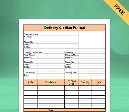 Delivery Challan Format Free Download