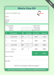 Mobile Shop Bill Book Format in Word, PDF, Excel - Free