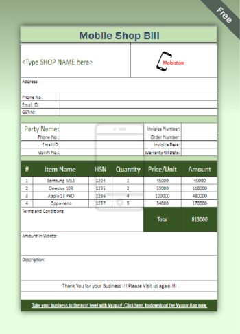 Mobile Shop Bill Book Format in Word, PDF, Excel - Free
