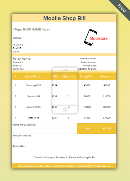 Mobile Shop Bill Book Format in Word, PDF, Excel - Free