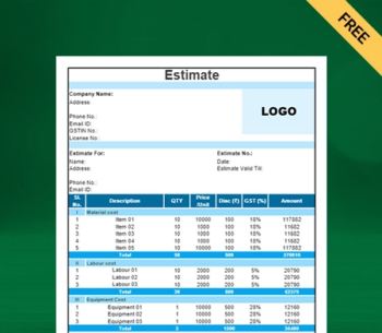 Building Estimate Format in Excel Free Download