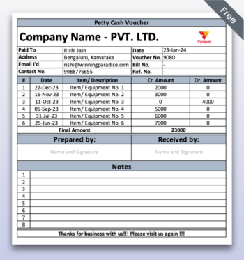 Download Petty Cash Voucher Format - Vyapar App