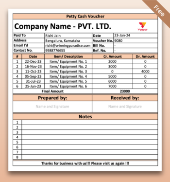 Download Petty Cash Voucher Format - Vyapar App