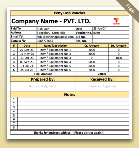 Download Petty Cash Voucher Format - Vyapar App