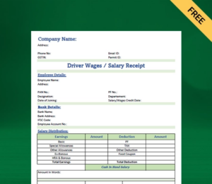 Driver Salary Receipt Generator and Formats - Word | Excel | PDF