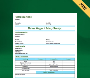 Driver Salary Receipt Generator and Formats - Word | Excel | PDF