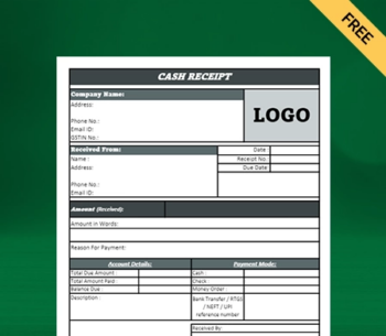 Cash Receipt Format in Excel Free Download
