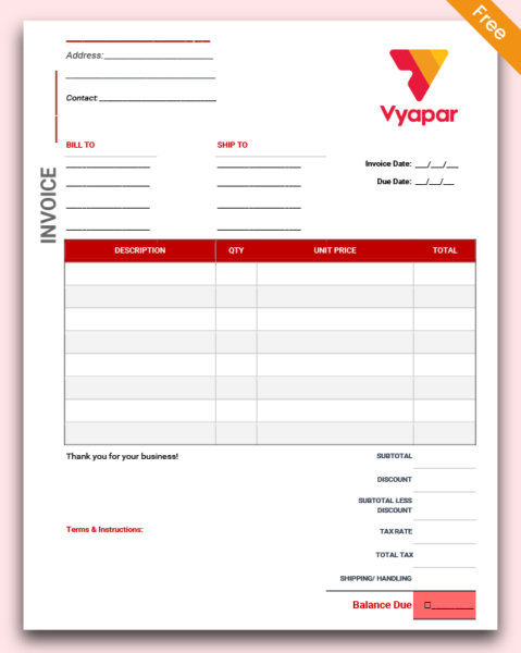 Invoice Format in Excel | Download Free Excel Bill Templates