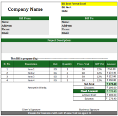 Bill Book Format in Excel | Vyapar App