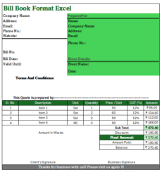 Bill Book Format in Excel | Vyapar App