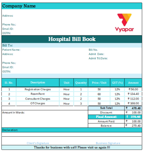 Medical Bill Format - Free Word, Excel, PDF Templates