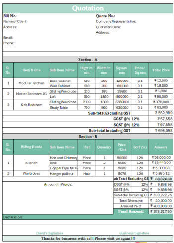 Interior Quotation Format (Free Download) - Vyapar App