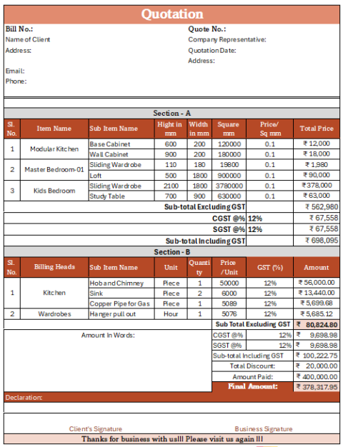 Interior Quotation Format (Free Download) - Vyapar App