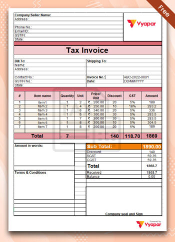 GST Invoice Format in Excel, Word & PDF | Download Tax Bill