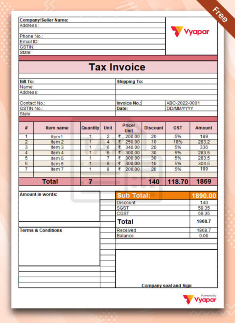 GST Invoice Format in Excel, Word & PDF | Download Tax Bill