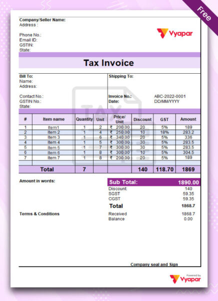 GST Invoice Format in Excel, Word & PDF | Download Tax Bill