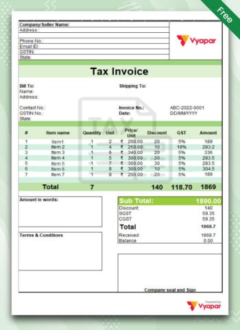 GST Invoice Format in Excel, Word & PDF | Download Tax Bill